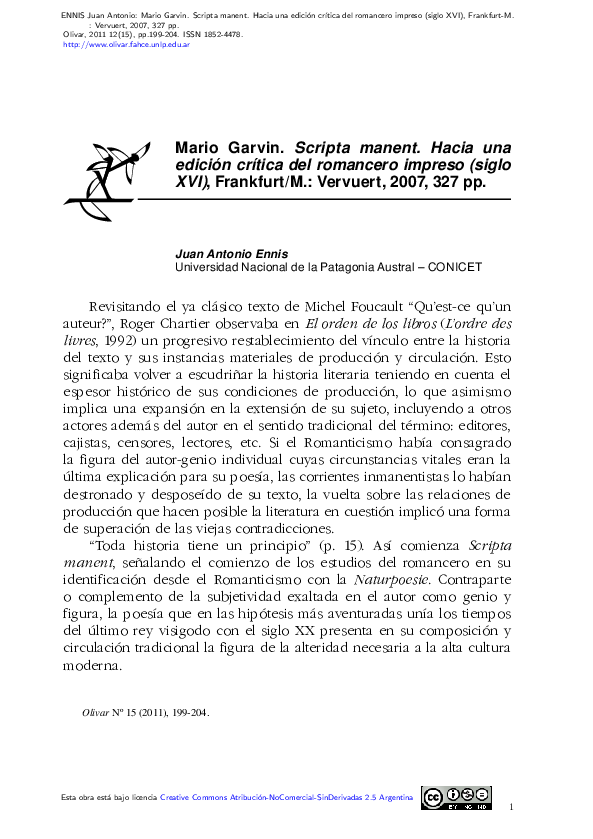 (PDF) Mario Garvin. Scripta manent. Hacia una edición crítica del romancero impreso (siglo XVI)