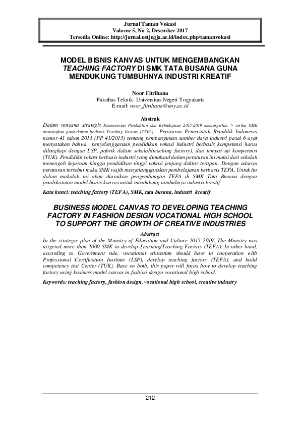 (PDF) Model Bisnis Kanvas Untuk Mengembangkan Teaching Factory DI SMK ...