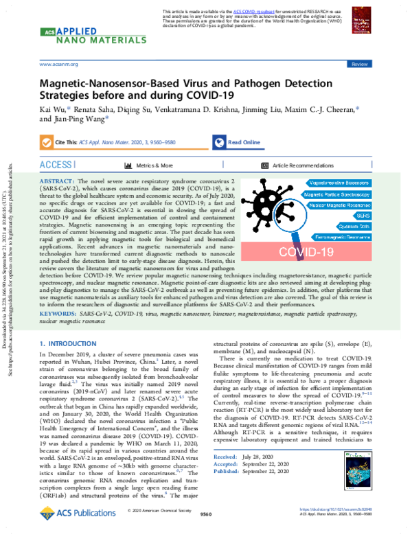 (PDF) Magnetic-Nanosensor-Based Virus and Pathogen Detection Strategies before and during COVID-19