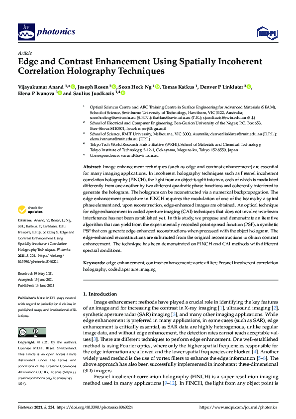 Pdf Edge And Contrast Enhancement Using Spatially Incoherent Correlation Holography Techniques