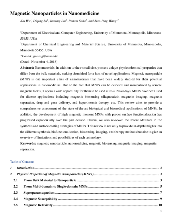 (PDF) Magnetic nanoparticles in nanomedicine: a review of recent advances