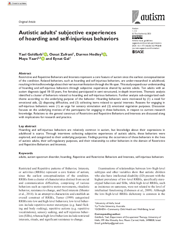 (PDF) Autistic adults’ subjective experiences of hoarding and self ...