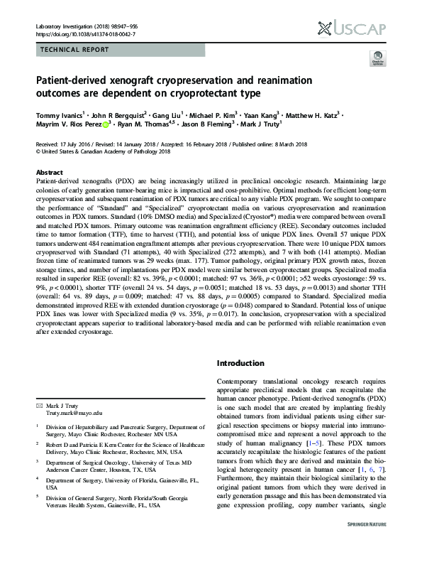 (PDF) Patient-derived xenograft cryopreservation and reanimation ...