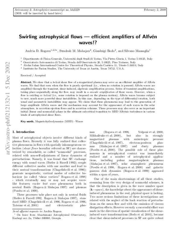 (PDF) Swirling astrophysical flows ? efficient amplifiers of Alfv n waves!?