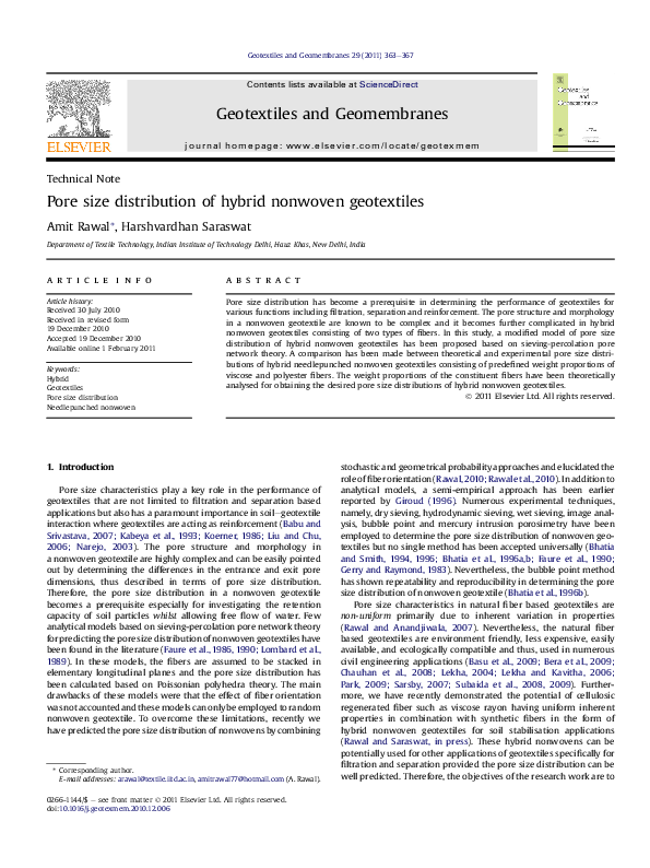 (PDF) Pore size distribution of hybrid nonwoven geotextiles
