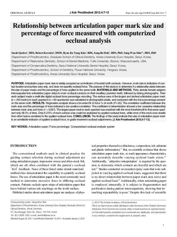 (PDF) Relationship between articulation paper mark size and percentage ...
