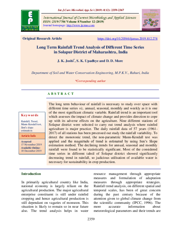 (PDF) Long Term Rainfall Trend Analysis of Different Time Series in ...