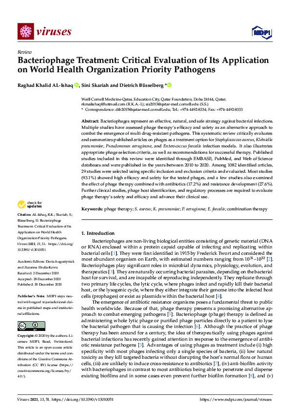 (PDF) Bacteriophage Treatment: Critical Evaluation of Its Application ...