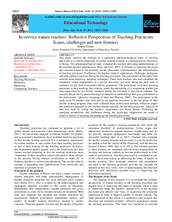 (PDF) In-service trainee teachers’ Reflective Perspectives of Teaching ...