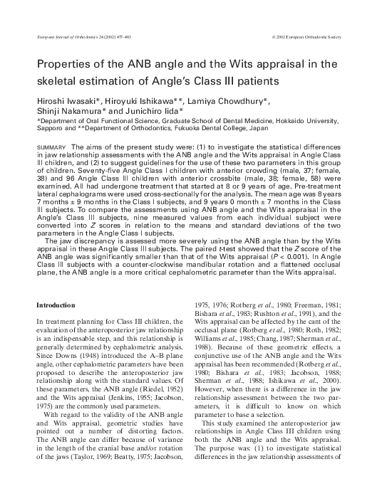 (PDF) Properties of the ANB angle and the Wits appraisal in the ...
