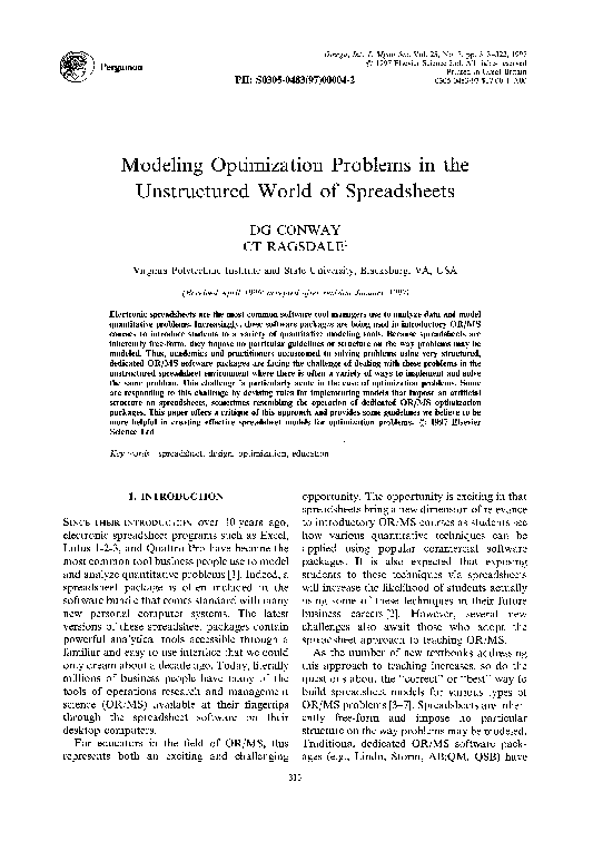 (PDF) Modeling optimization problems in the unstructured world of spreadsheets
