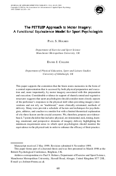 (PDF) The PETTLEP Approach to Motor Imagery: A Functional Equivalence ...