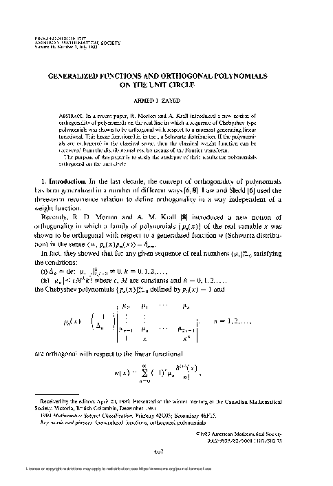 (PDF) Generalized functions and orthogonal polynomials on the unit circle
