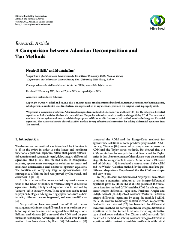 Pdf A Comparison Between The Adomian Decomposition And The Sinc Galerkin Methods For Solving