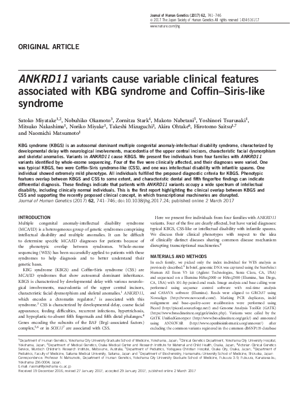 (PDF) ANKRD11 variants cause variable clinical features associated with ...