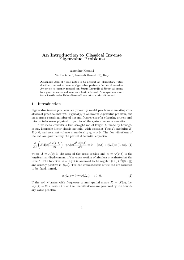 (PDF) An Introduction to Classical Inverse Eigenvalue Problems