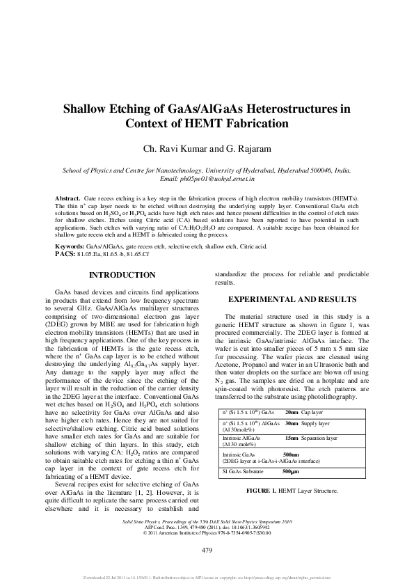 (PDF) Shallow Etching of GaAs∕AlGaAs Heterostructures in Context of ...