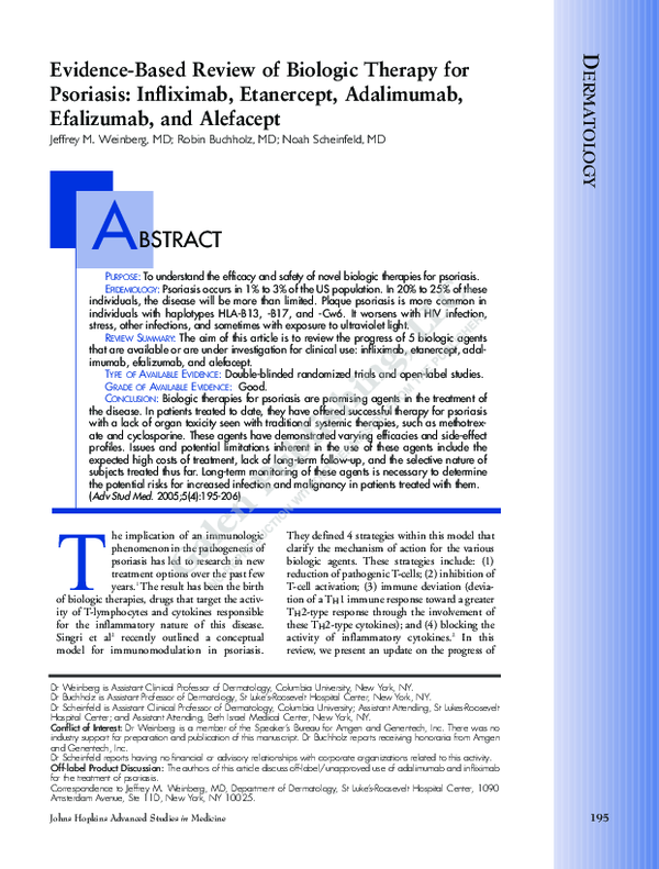 (PDF) Evidence-Based Review of Biologic Therapy for Psoriasis ...