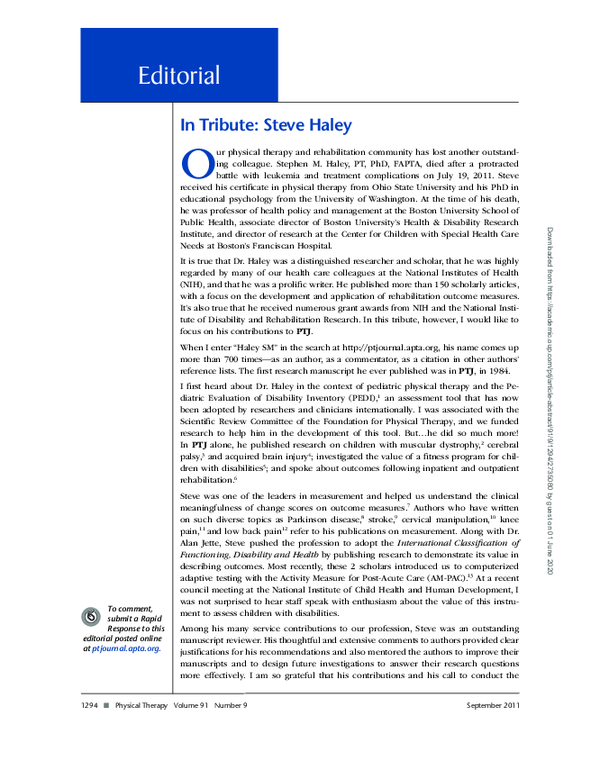 (PDF) In Tribute: Steve Haley