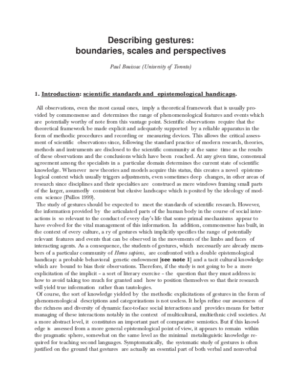 (PDF) Describing gestures: boundaries, scales and perspectives | Paul Bouissac - Academia.edu
