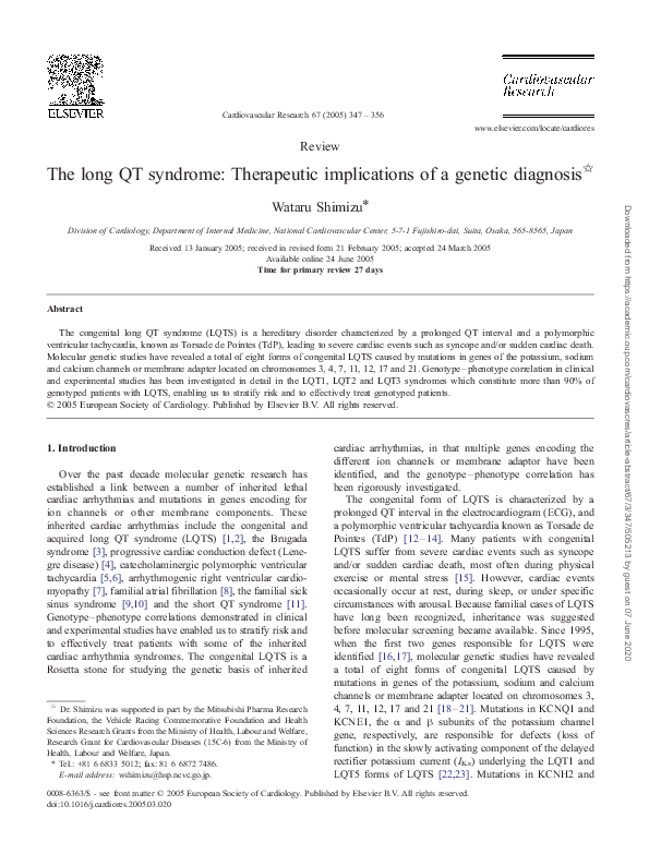 (PDF) The long QT syndrome: Therapeutic implications of a genetic diagnosis