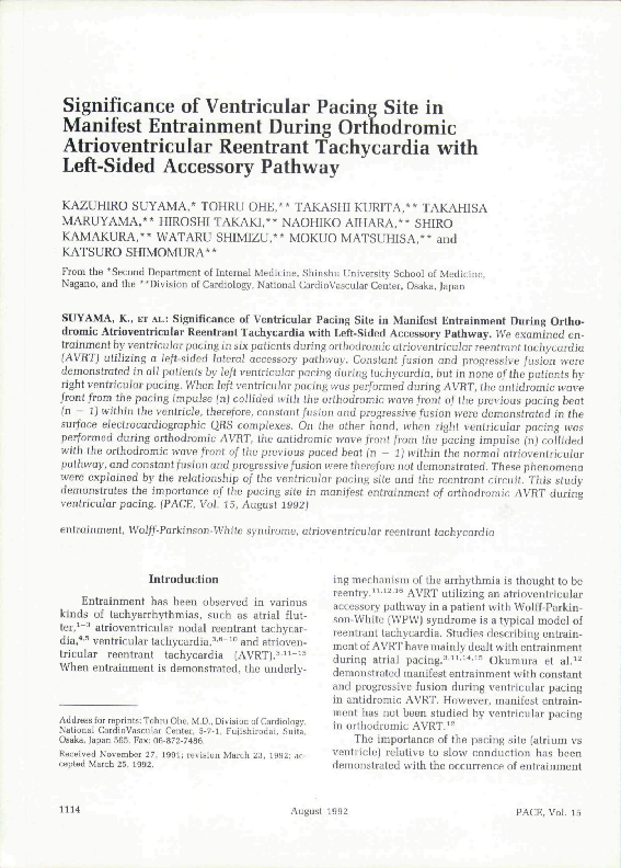 (PDF) Significance of Ventricular Pacing Site in Manifest Entrainment ...