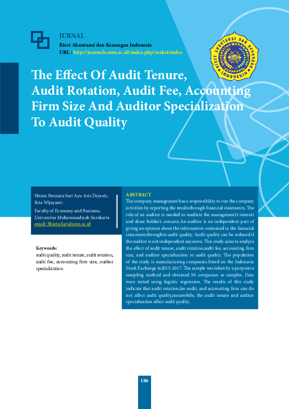 (PDF) The Effect of Audit Tenure, Audit Rotation, Audit Fee, Accounting ...