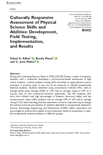 (PDF) Culturally Responsive Assessment of Physical Science Skills and Abilities: Development ...