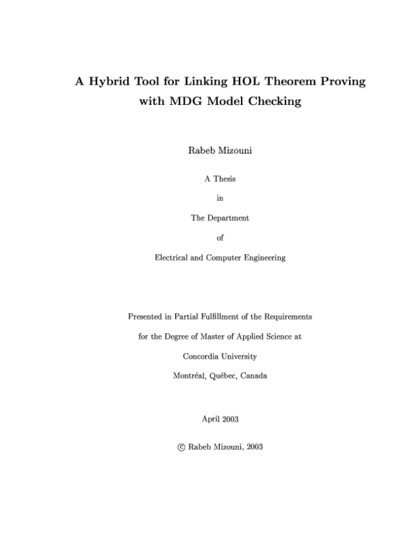 (PDF) A Hybrid Tool for Linking HOL Theorem Proving with MDG Model Checking