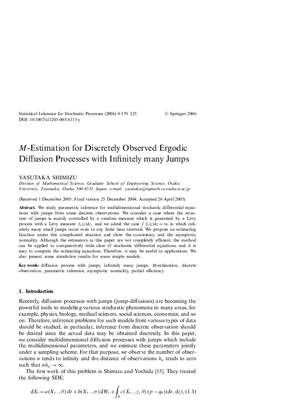 (PDF) M-Estimation for Discretely Observed Ergodic Diffusion Processes with Infinitely Many Jumps