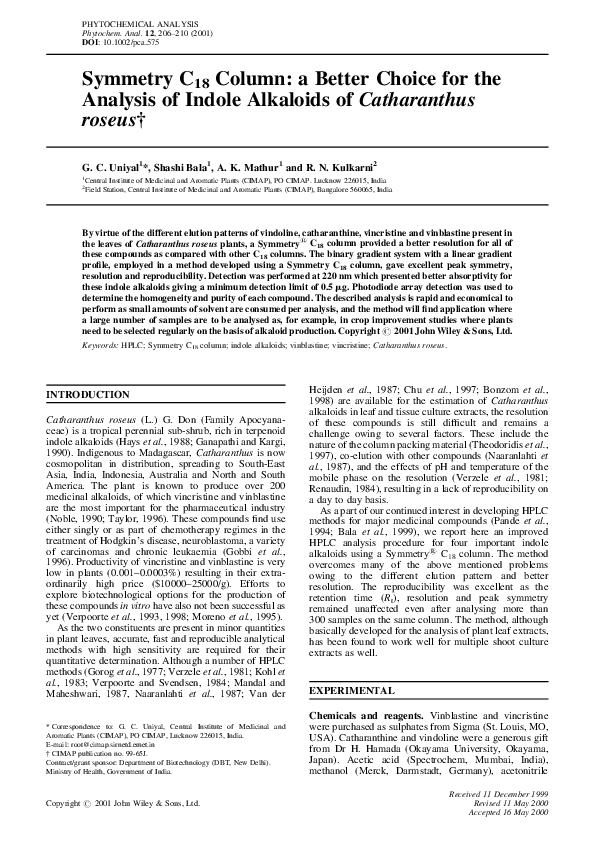 (PDF) Symmetry C18 column: a better choice for the analysis of indole ...