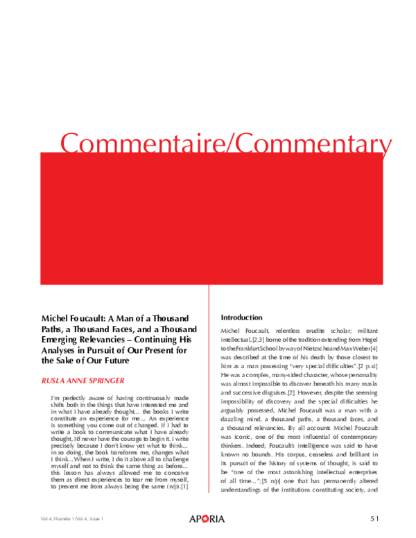 (PDF) Michel Foucault: A Man of a Thousand Paths, a Thousand Faces, and ...