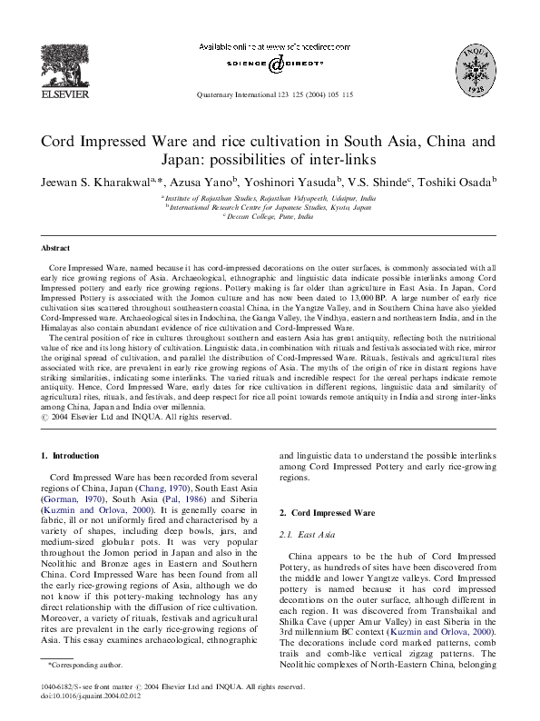 (PDF) Cord Impressed Ware and rice cultivation in South Asia, China and ...
