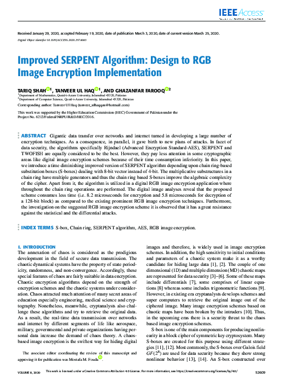 (PDF) Improved SERPENT Algorithm: Design to RGB Image Encryption Implementation