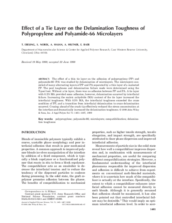 (PDF) Effect of a tie layer on the delamination toughness of ...