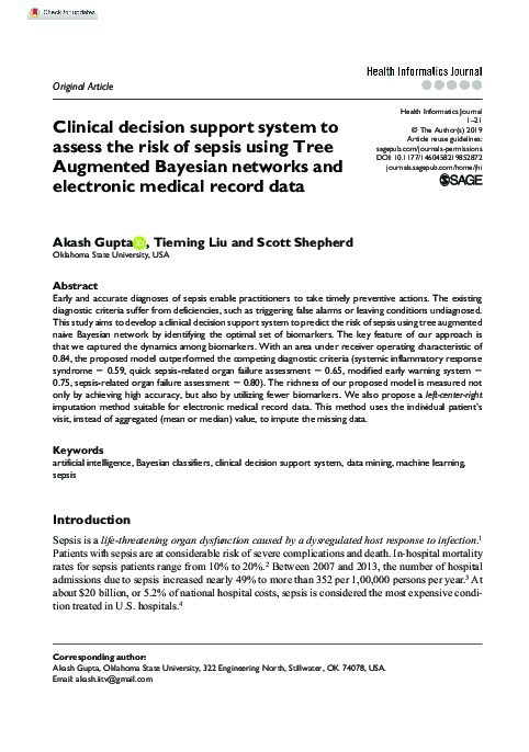 (PDF) Clinical decision support system to assess the risk of sepsis ...