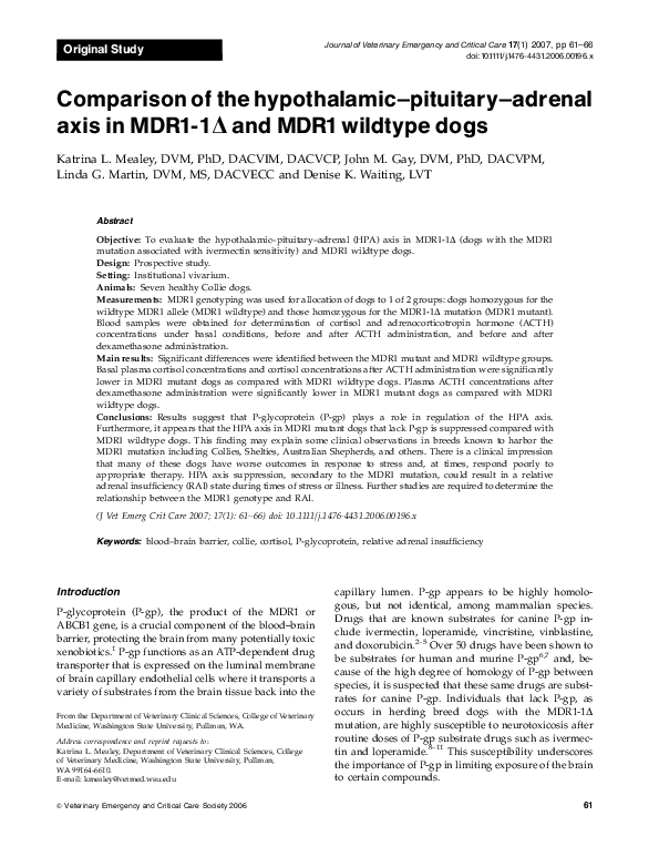 (PDF) Comparison of the hypothalamic?pituitary?adrenal axis in MDR1-1 ...