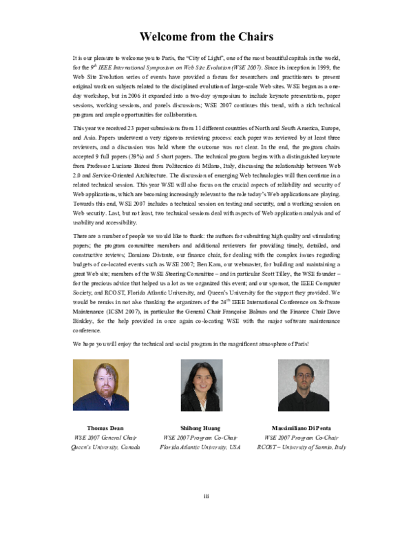 (PDF) Welcome from the Chairs