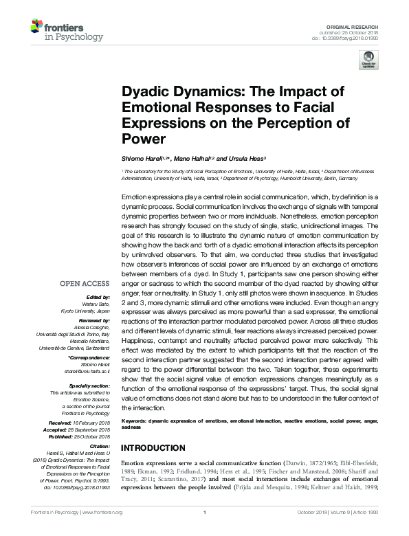 (PDF) Dyadic Dynamics: The Impact of Emotional Responses to Facial ...