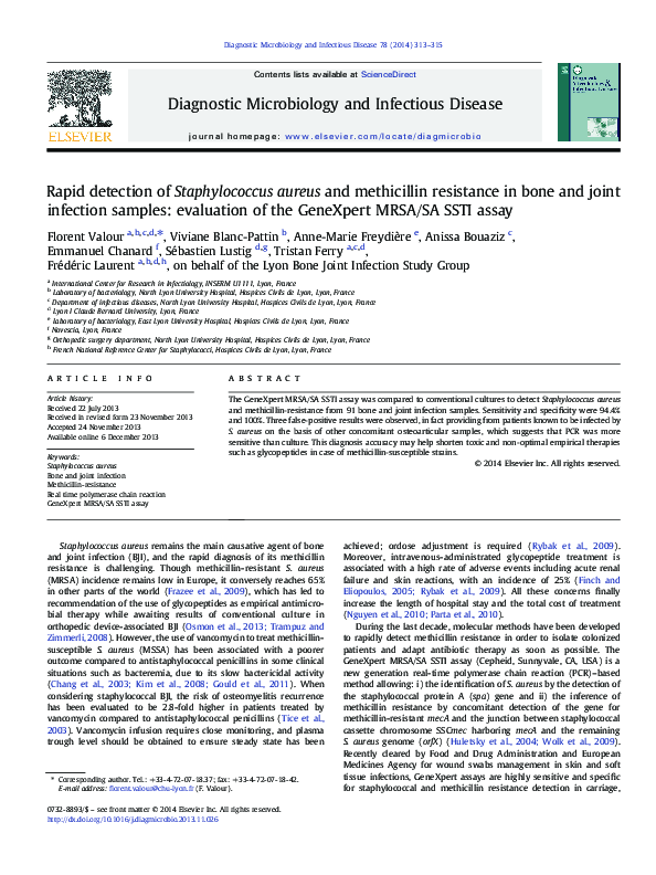 (PDF) Rapid detection of Staphylococcus aureus and methicillin resistance in bone and joint ...