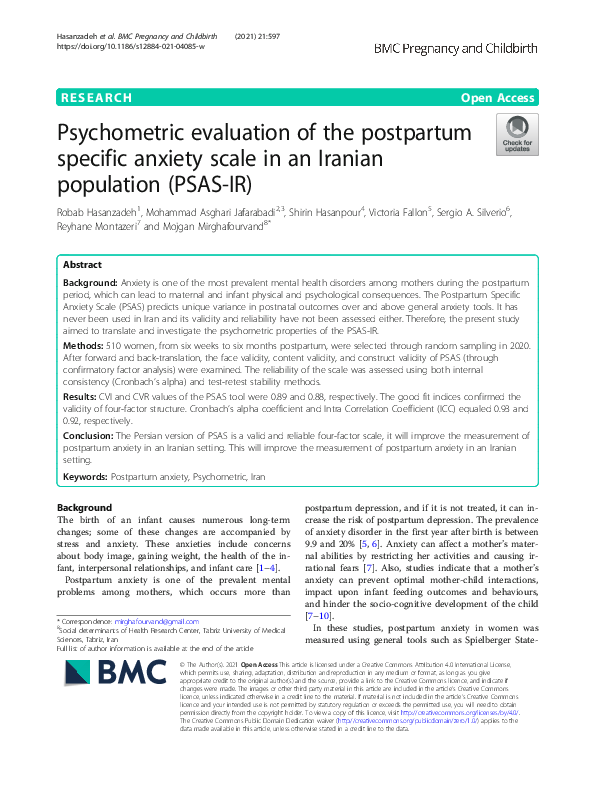 (PDF) Psychometric evaluation of the postpartum specific anxiety scale ...