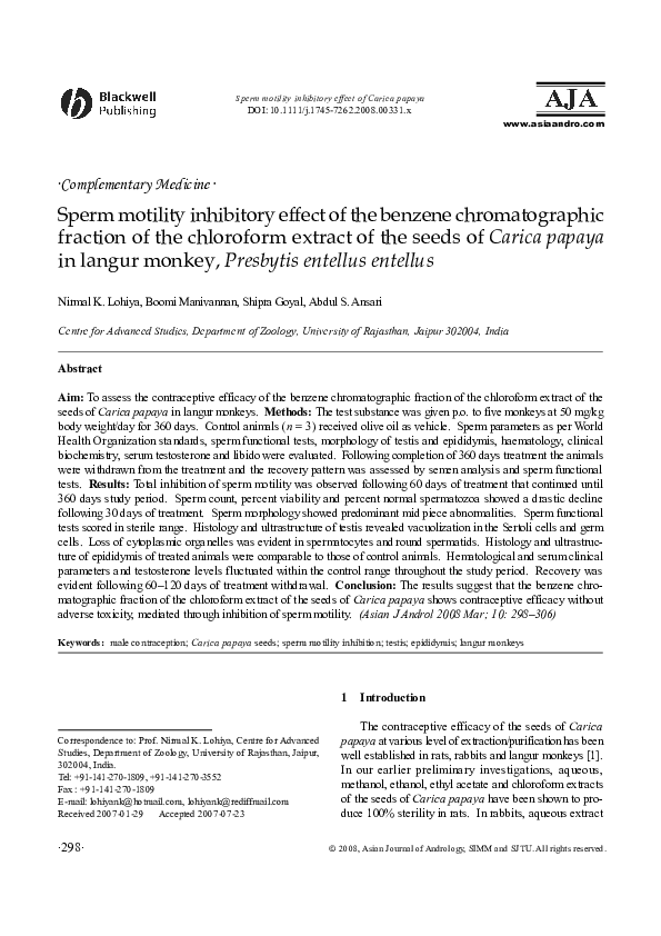 (PDF) Sperm motility inhibitory effect of the benzene chromatographic ...