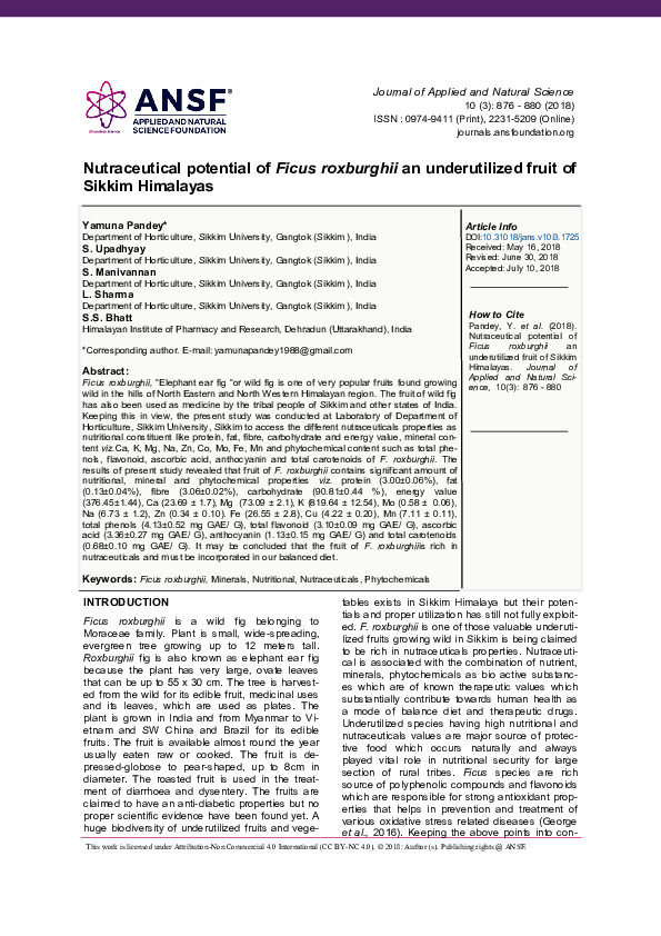 (PDF) Nutraceutical potential of Ficus roxburghii an underutilized ...