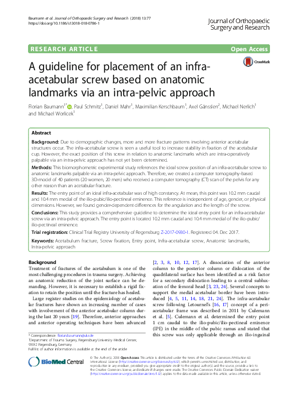 (PDF) A guideline for placement of an infra-acetabular screw based on ...