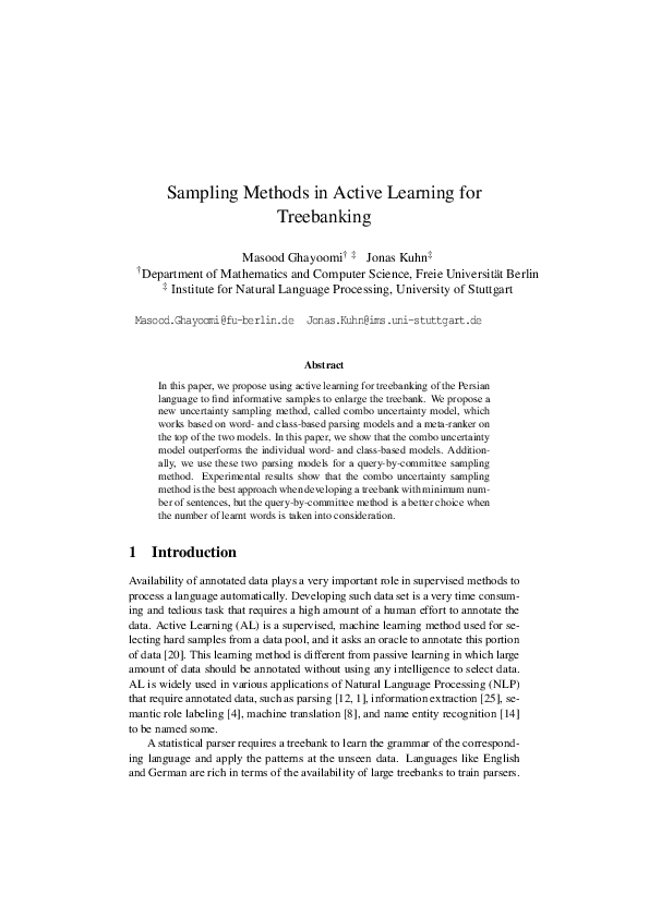 (PDF) Sampling Methods in Active Learning for Treebanking