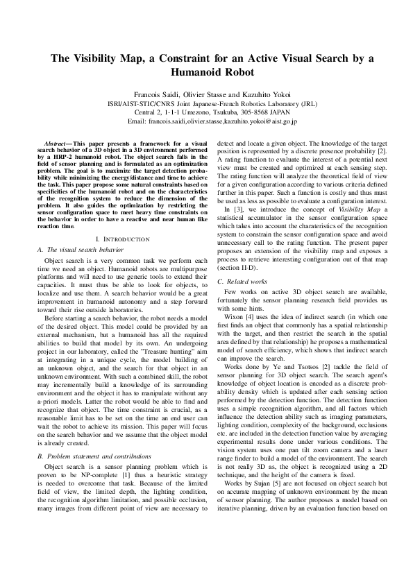 (PDF) The Visibility Map, a Constraint for an Active Visual Search by a Humanoid Robot