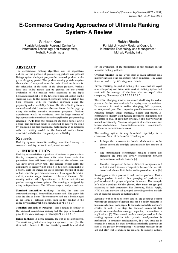 (PDF) E-Commerce Grading Approaches of Ultimate Ranking System- A Review