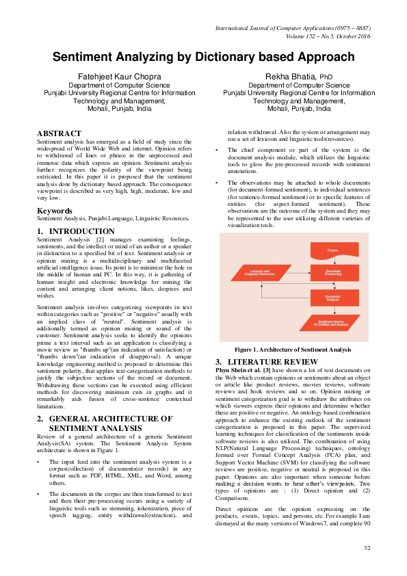 Pdf Sentiment Analyzing By Dictionary Based Approach