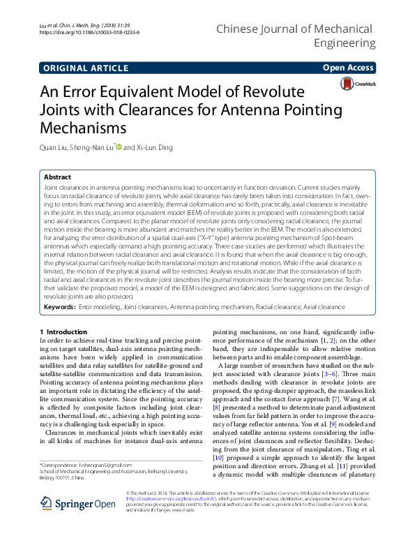 (PDF) An Error Equivalent Model of Revolute Joints with Clearances for Antenna Pointing Mechanisms