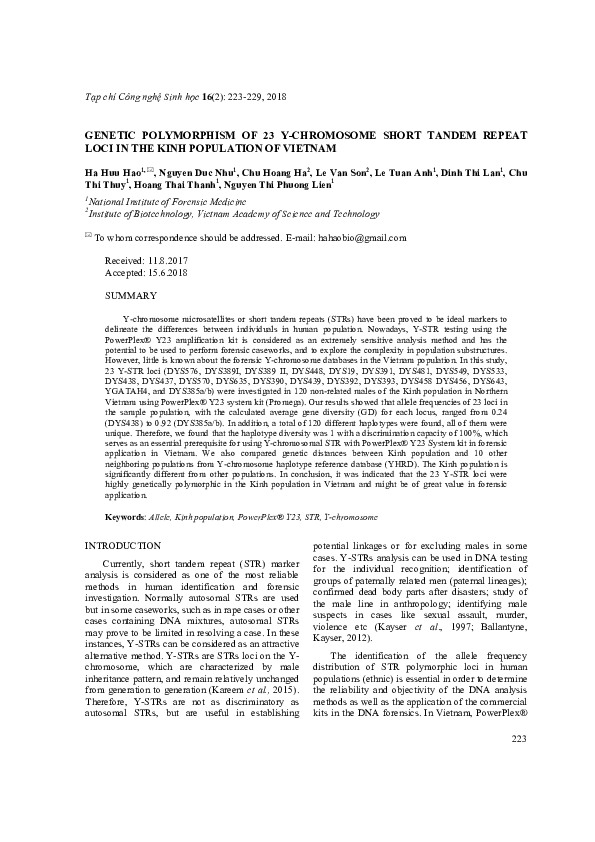 (PDF) Genetic Polymorphism of 23 Y-Chromosome Short Tandem Repeat Loci ...